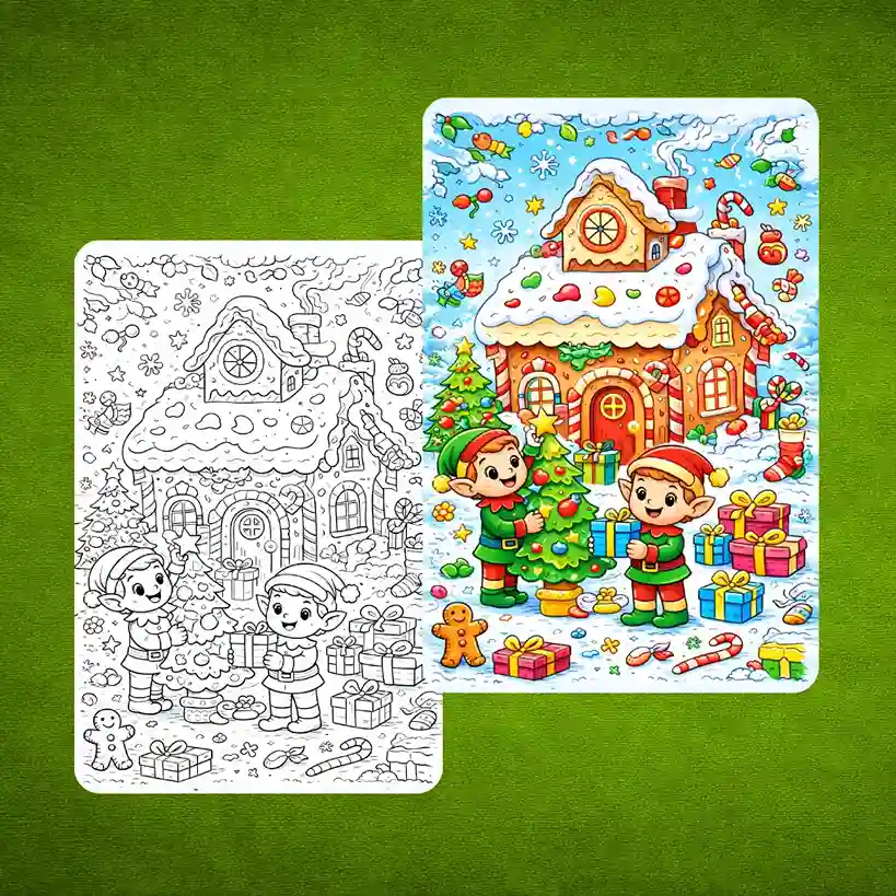 Santa and Elves Christmas Coloring Page | Free Printable | 2026