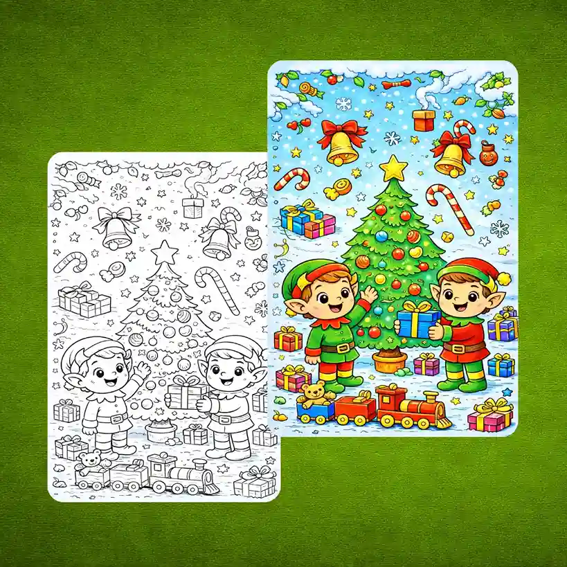 Santa and Elves Christmas Coloring Page | Free Printable | 2026